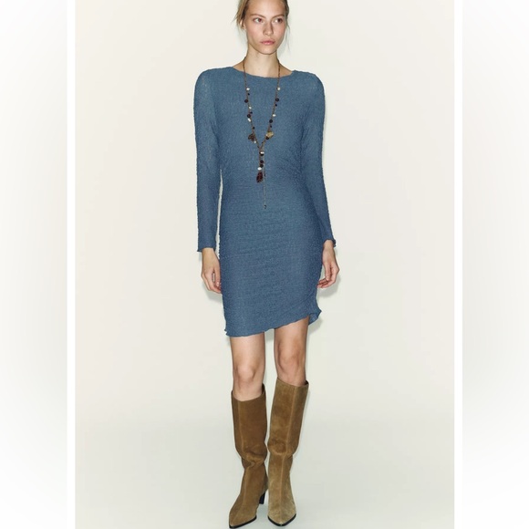 Zara | Dresses | Nwt Zara Structure Blue Steal Long Sleeve Mini Dress ...
